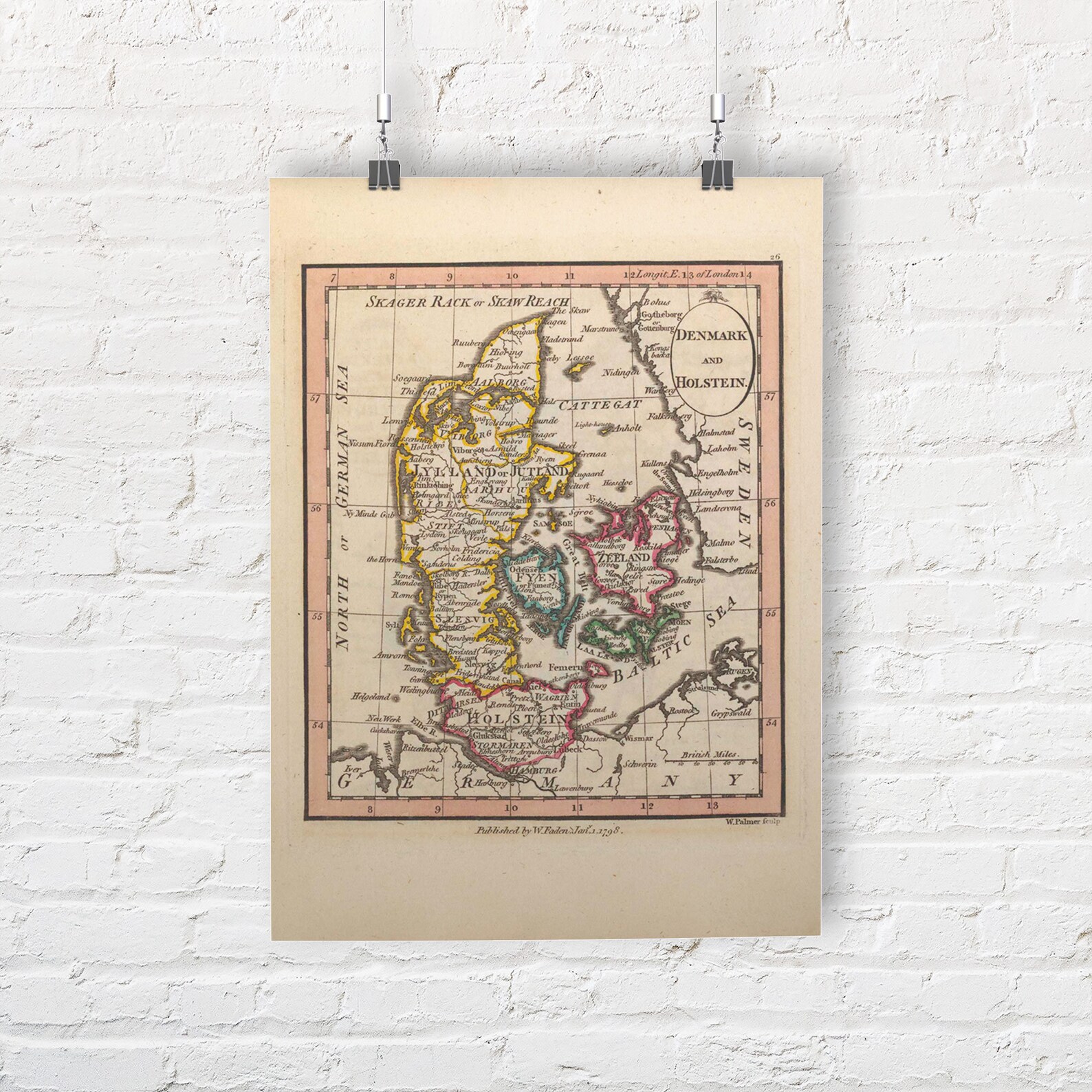 Map of Denmark and Holstein, 1798. Vintage/antique Style Old Map Repro ...