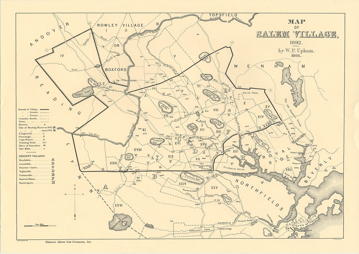 Salem Village Map of 1692, at the Start of the Salem Witch Trials ...