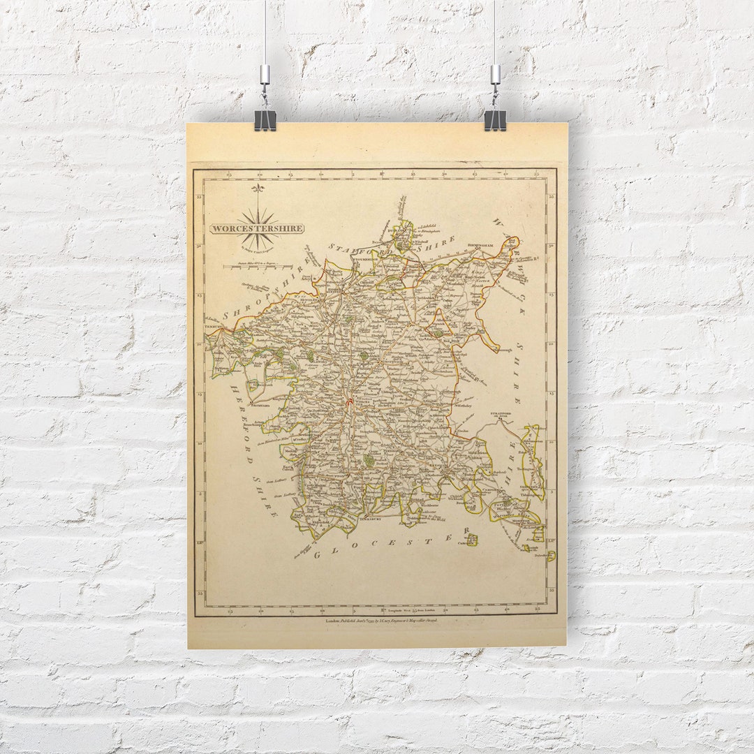 Map of Worcestershire, England 1793. Vintage/antique Style Old Map ...