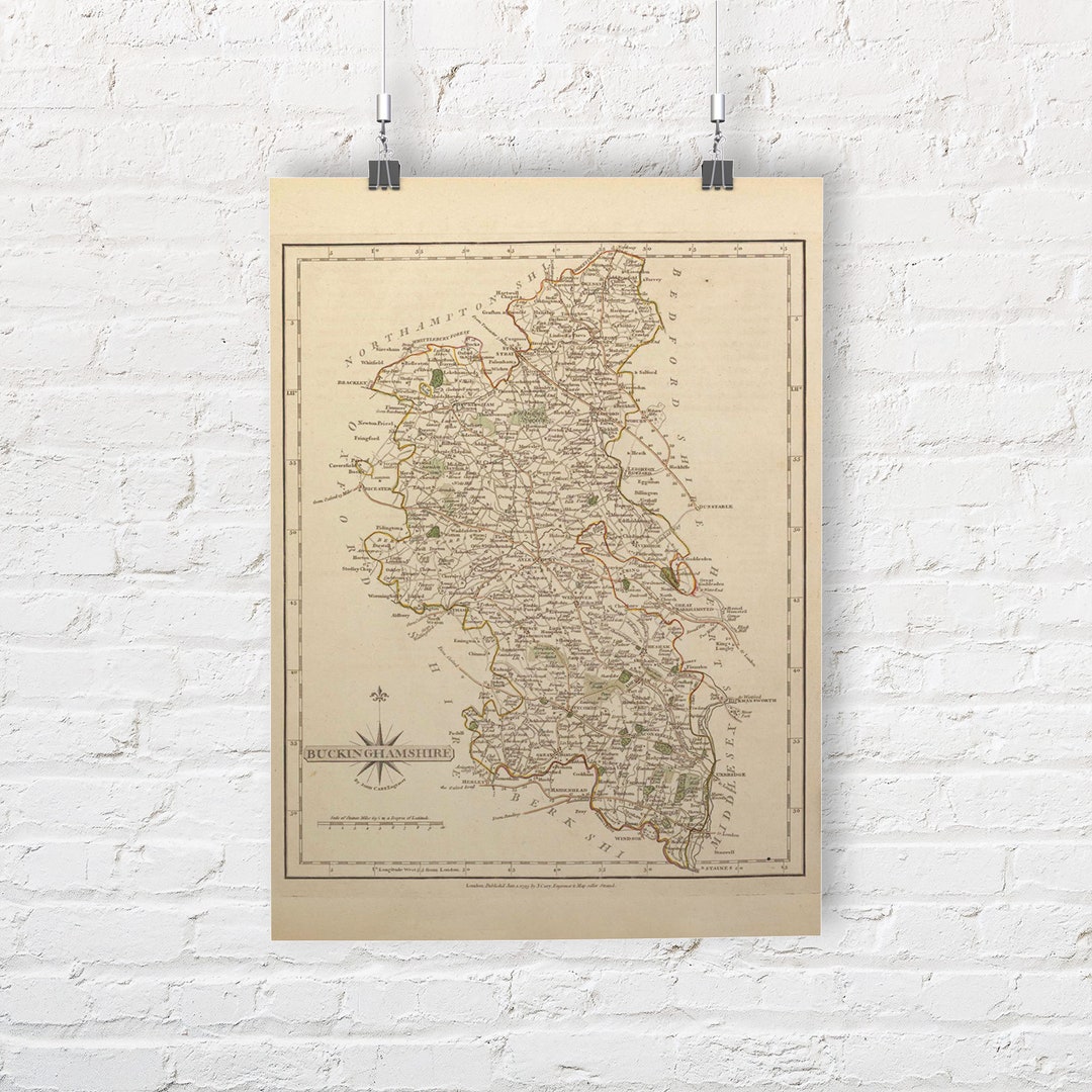 Map of Buckinghamshire, England 1793. Vintage/antique Style Old Map ...