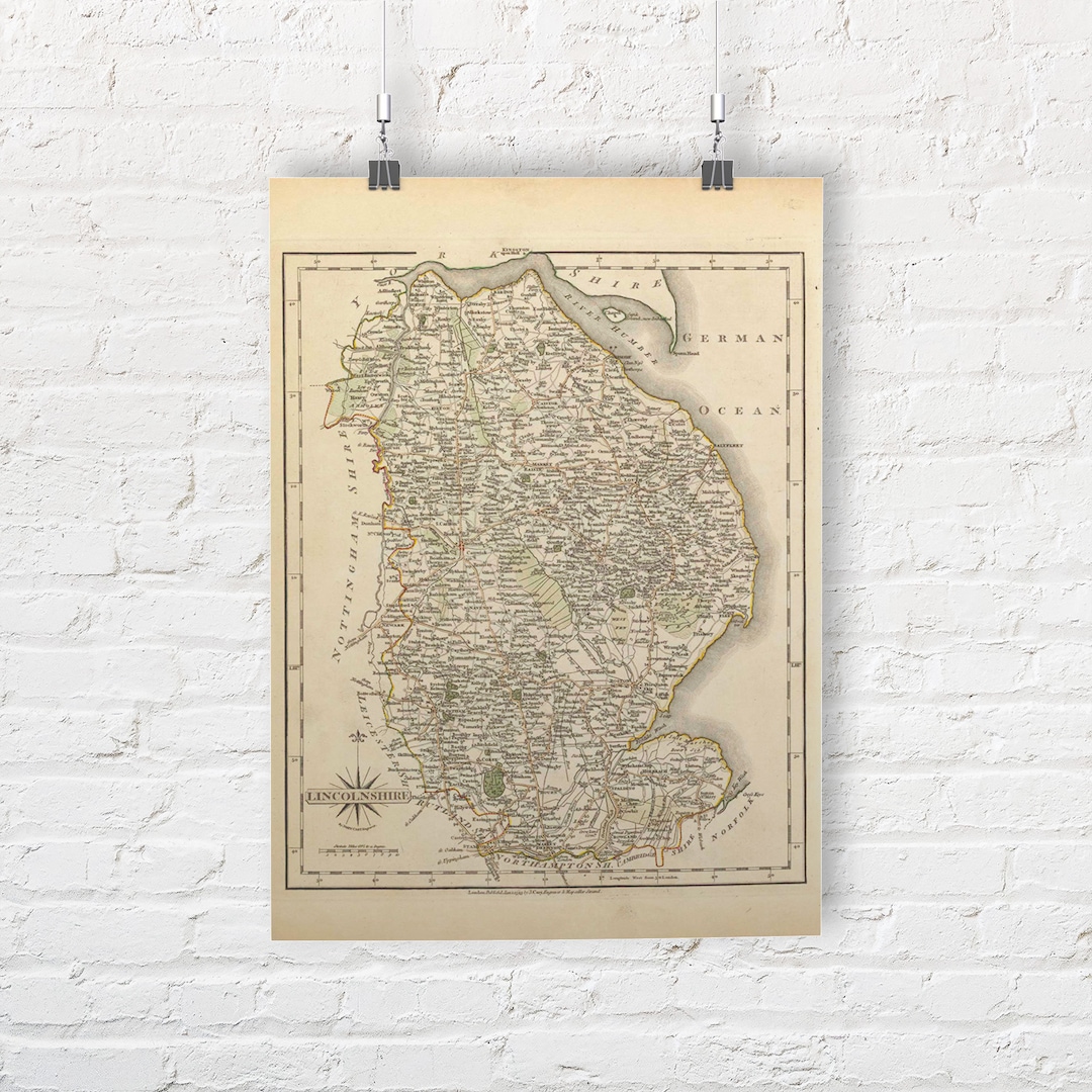 Map of Lincolnshire, England 1793. Vintage/antique Style Old Map Repro ...