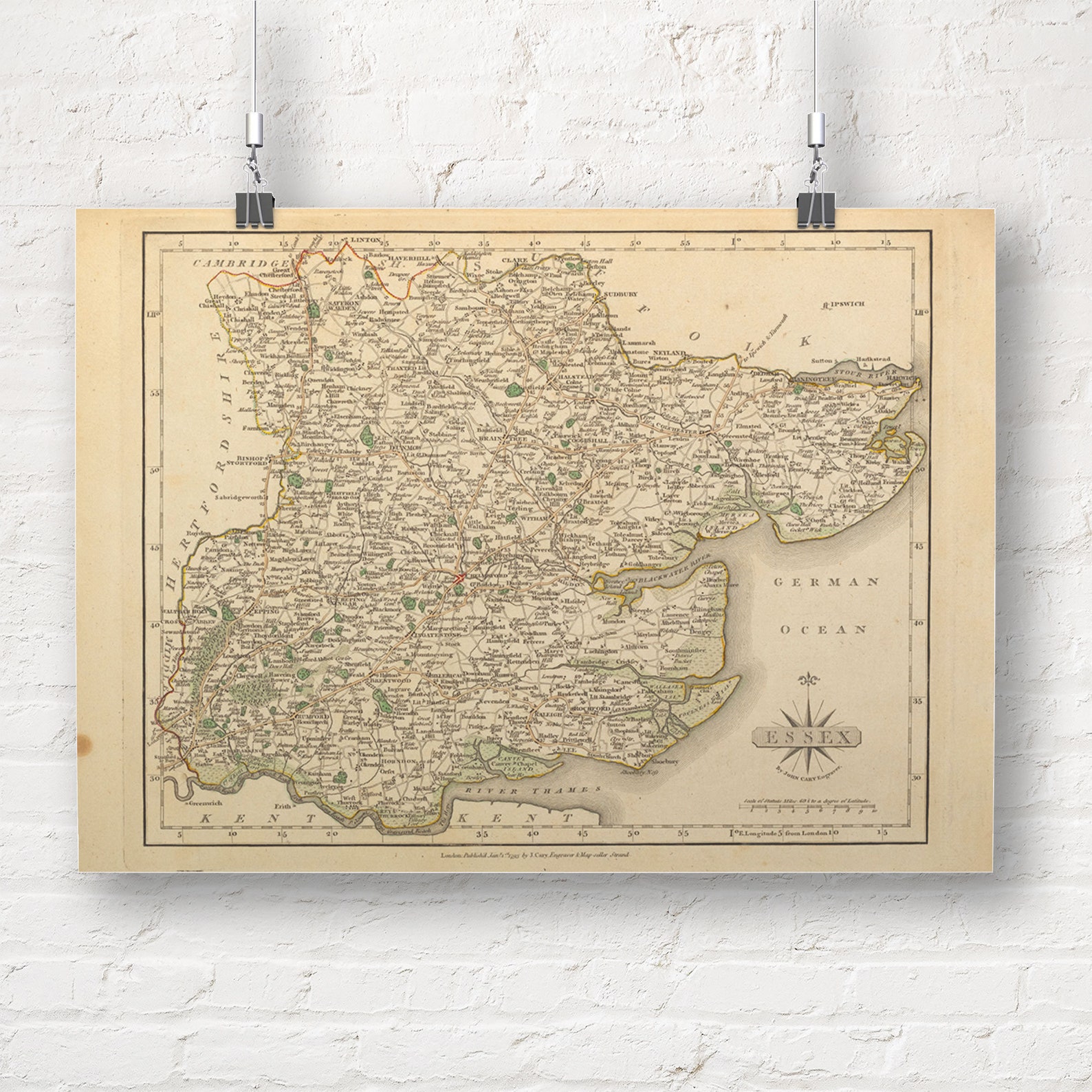 Map of Essex, England 1793. Vintage/antique Style Old Map Repro Print ...