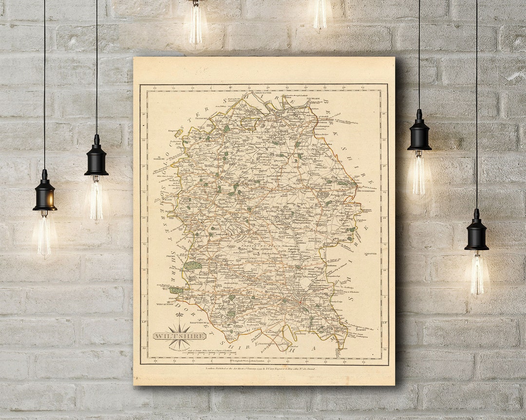 Canvas Art Print of A Map of Wiltshire, England 1793. Large Canvas (30 ...