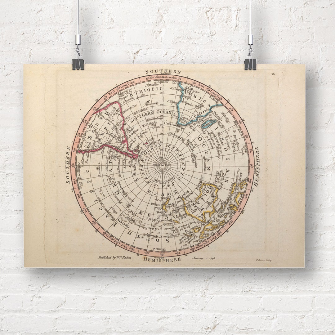 Map of the Southern Hemisphere, 1798. Vintage/antique Style Old Map ...