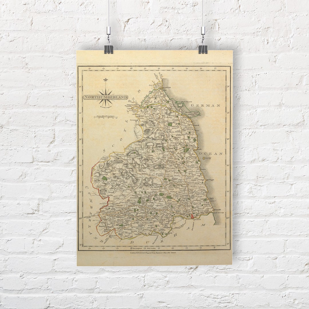 Map of Northumberland, England 1793. Vintage/antique Style Old Map ...