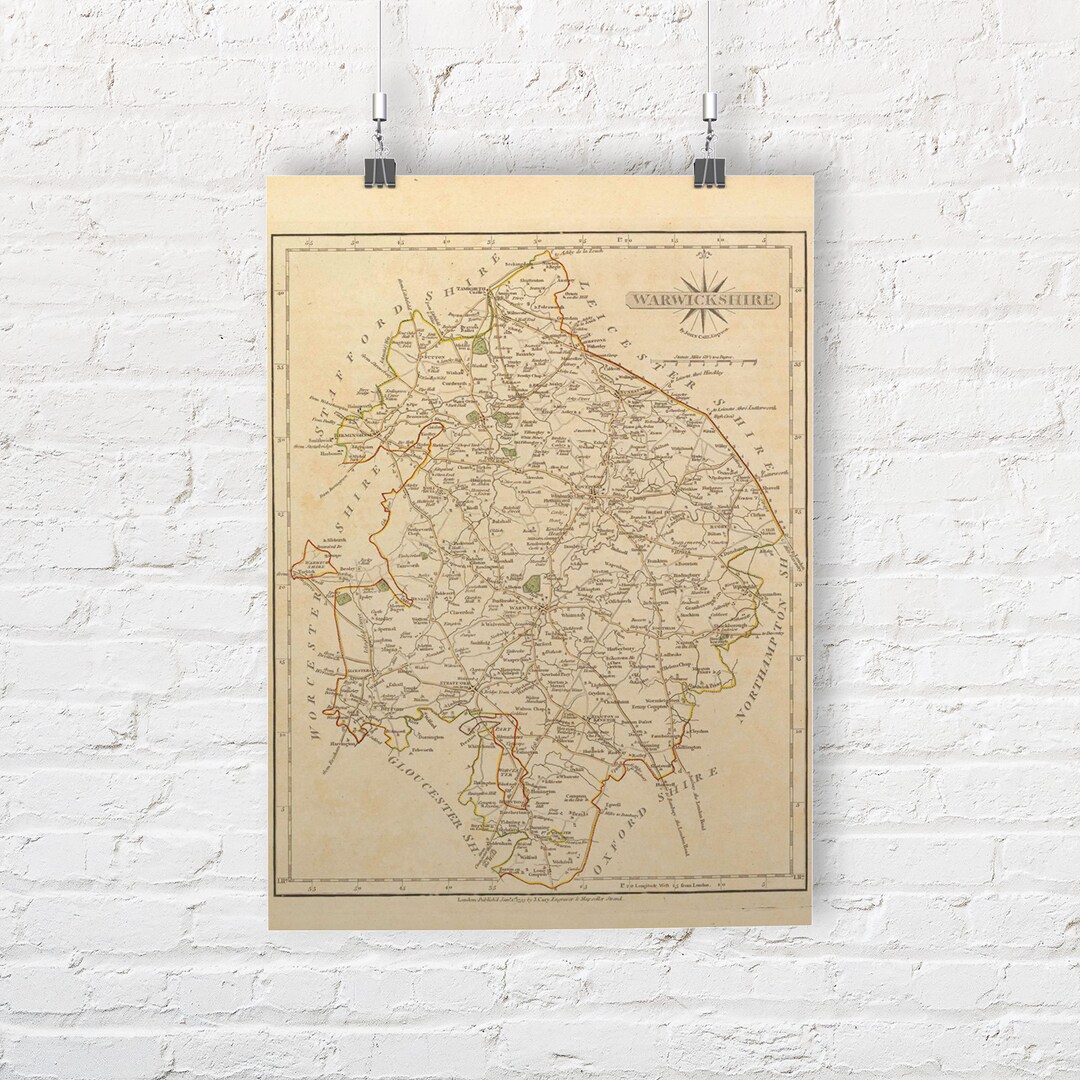 Map of Warwickshire, England 1793. Vintage/antique Style Old Map Repro ...