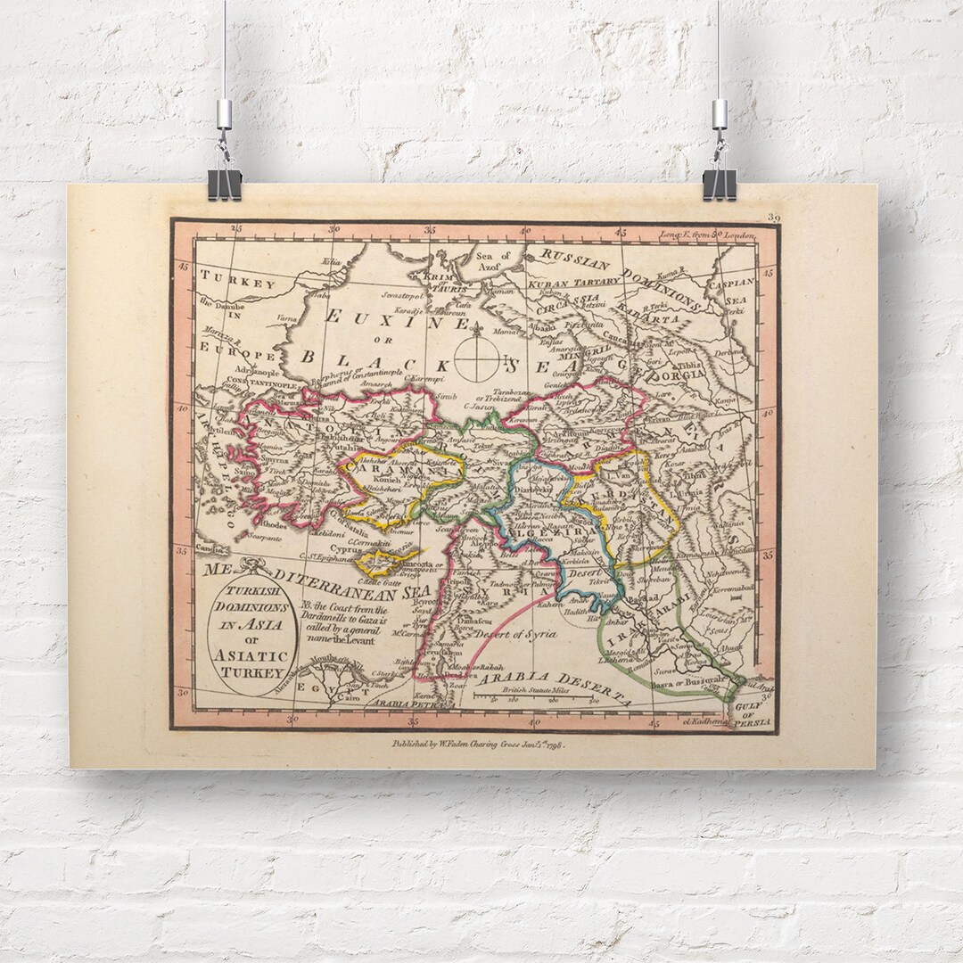Map of Turkish Dominions in Asia or Asiatic Turkey, 1798. Vintage ...
