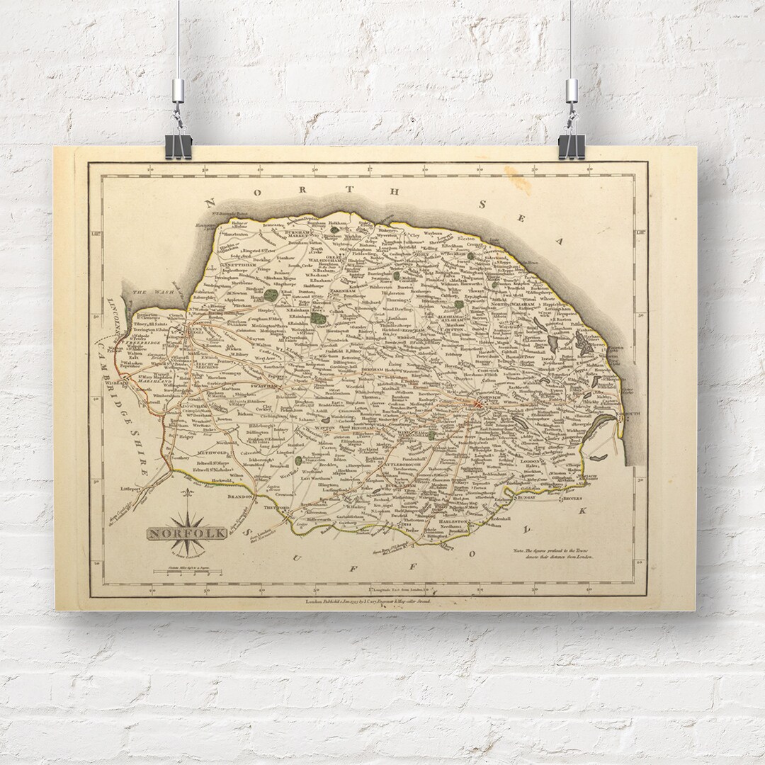 Map of Norfolk, England 1793. Vintage/antique Style Old Map Repro Print ...
