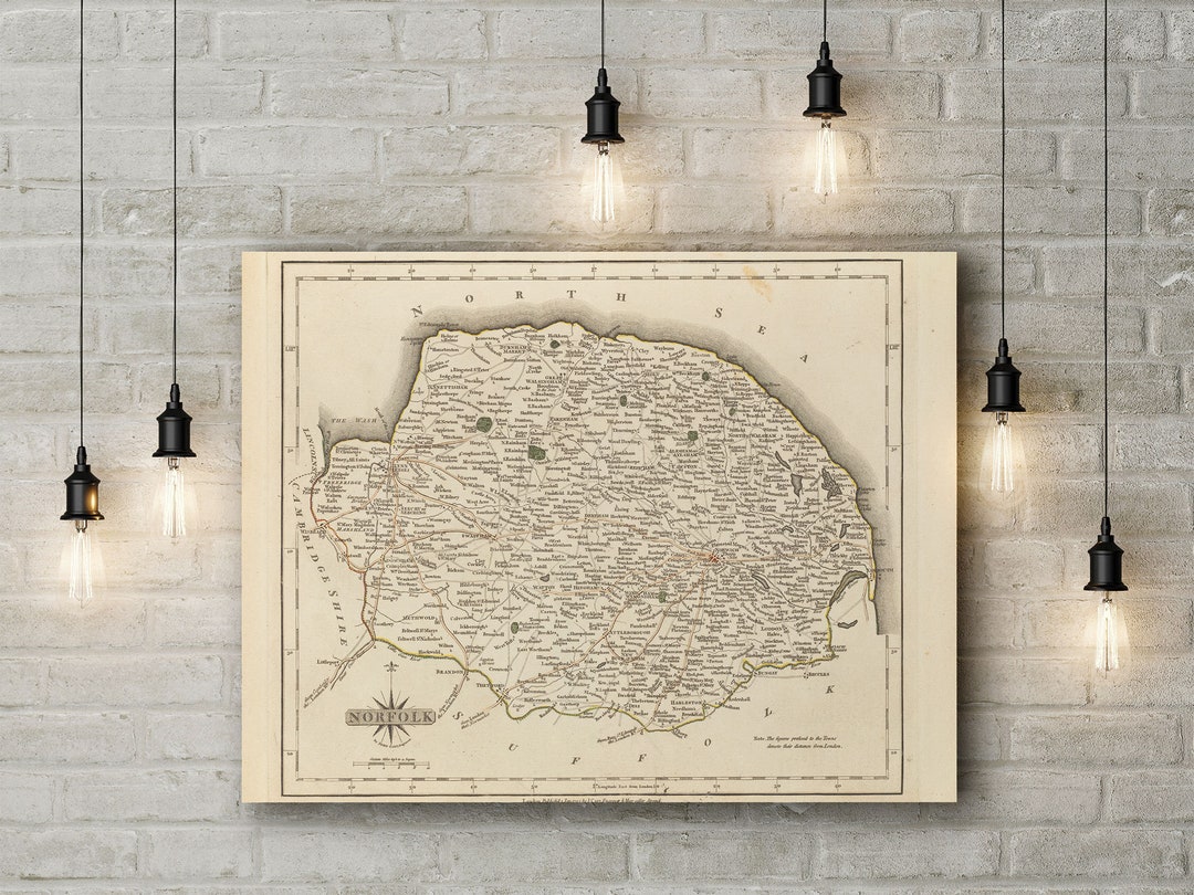 Canvas Art Print of A Map of Norfolk, England 1793. Vintage/antique ...