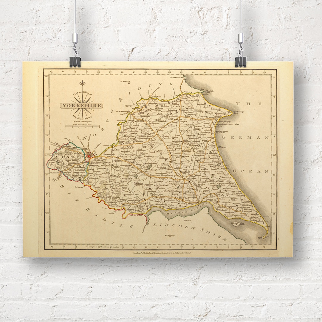 Map of East Riding of Yorkshire, England 1793. Vintage/antique Style ...