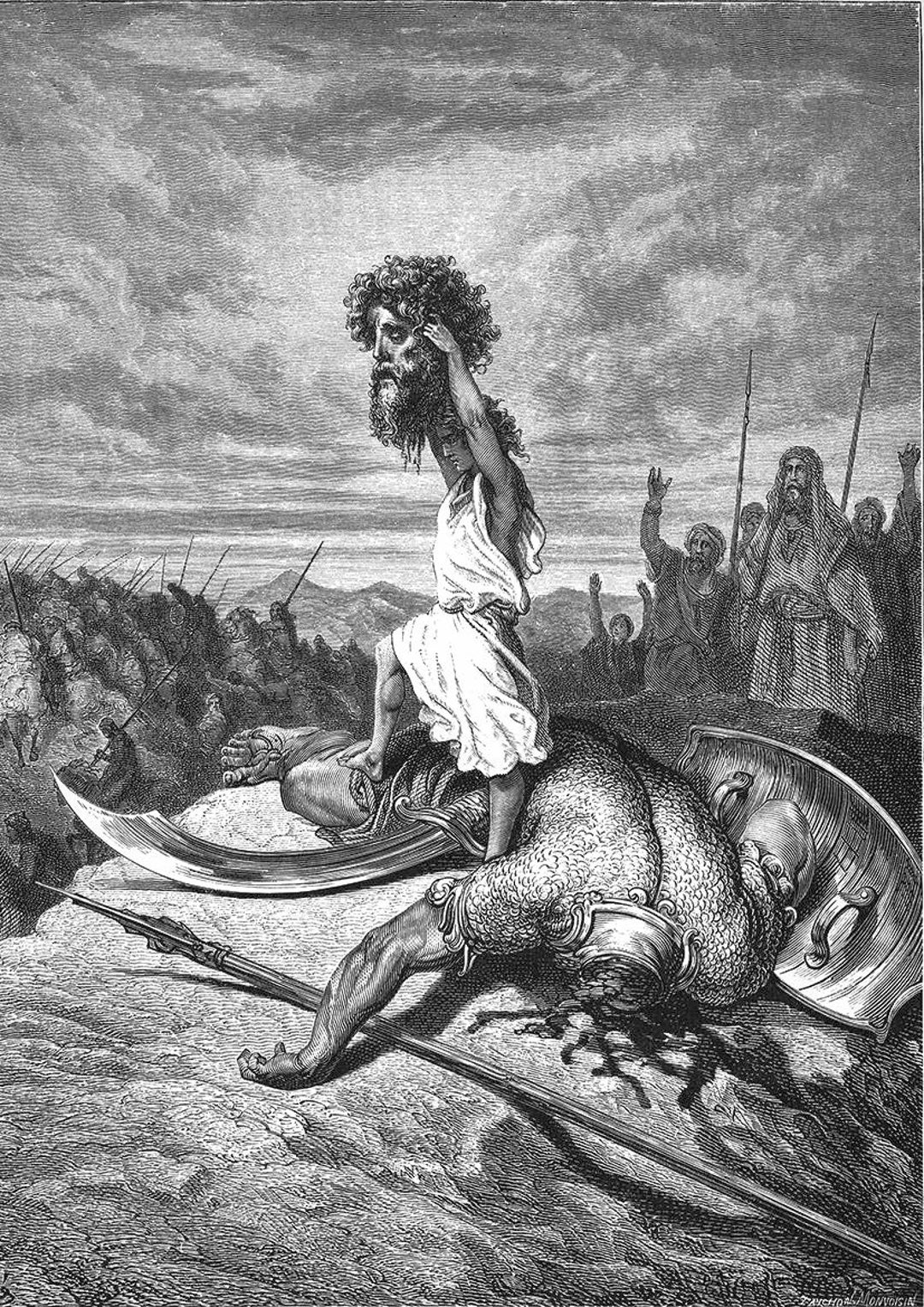 David Slays Goliath From Gustave Dore English Bible 1866. Fine Art ...