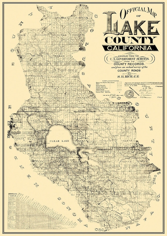 Official Map of Lake County California 1892. Print/poster - Etsy