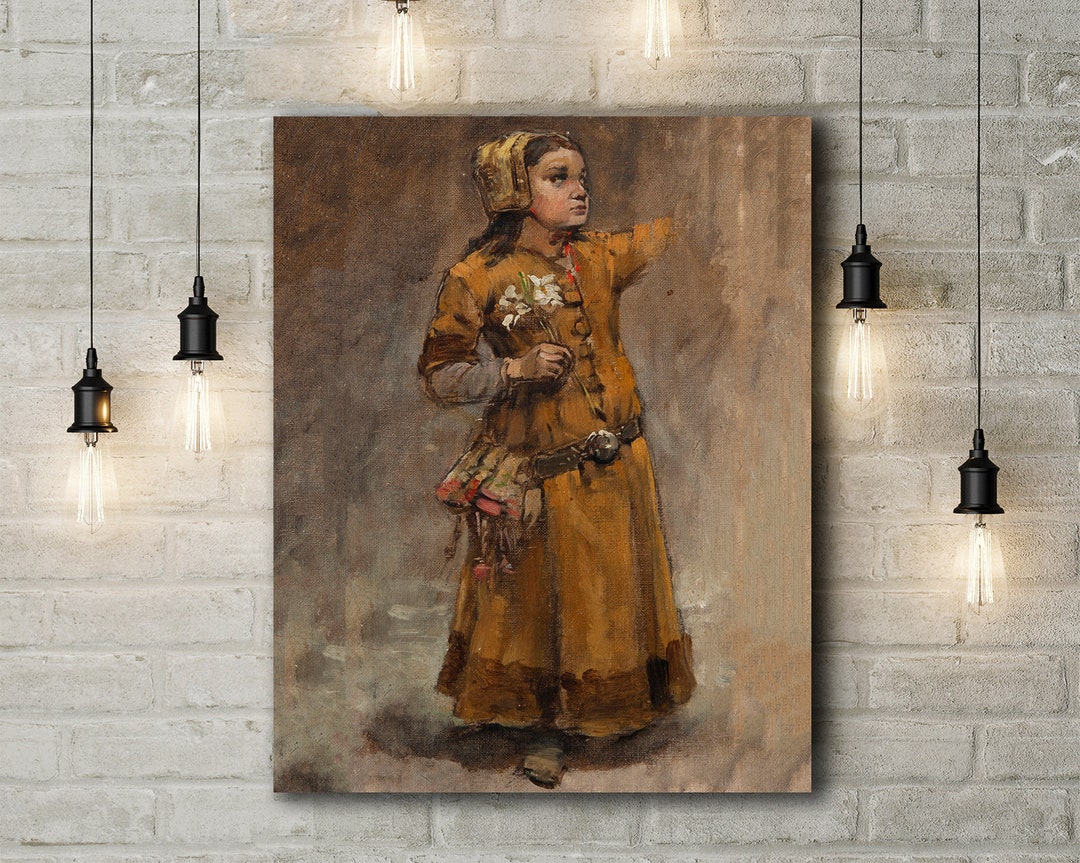 Premium Canvas Art Print of Carl Gustaf Hellqvist: A Girl. Study for ...