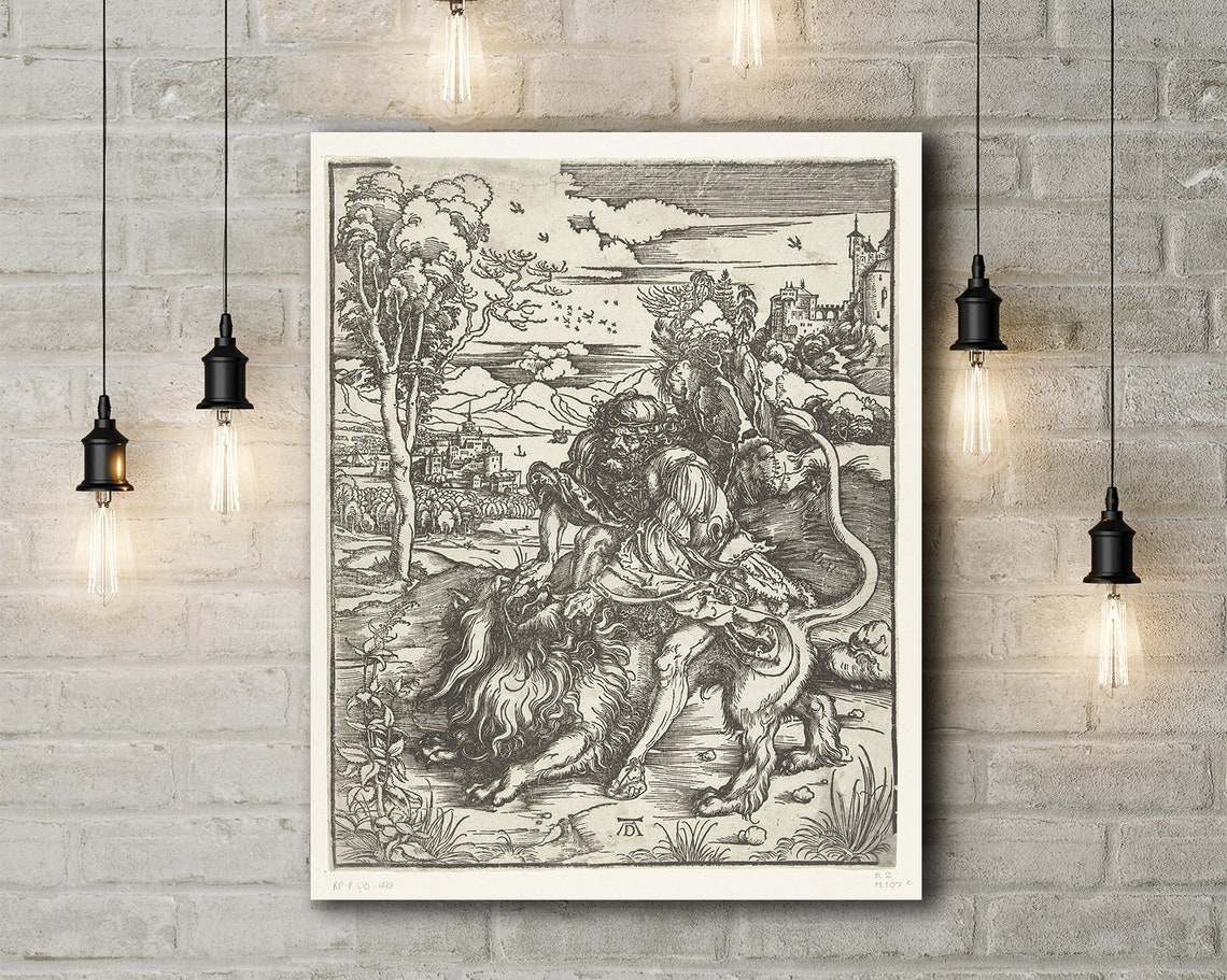 Canvas Art of Samson Fights the Lion by Albrecht Dürer. - Etsy UK