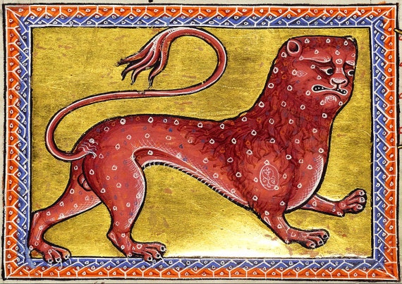 Aberdeen Bestiary Leopard 12th Century Illuminated | Etsy