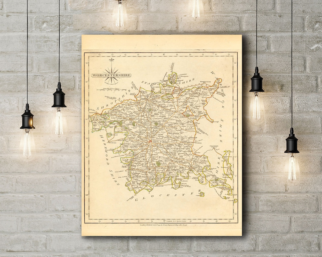 Canvas Art Print of A Map of Worcestershire, England 1793. Large Canvas ...