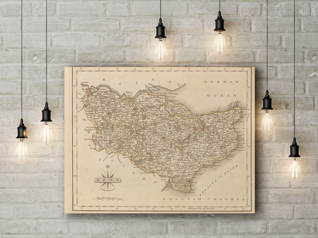 Canvas Art Print of A Map of Kent, England 1793. Large Canvas (30 X 20 ...