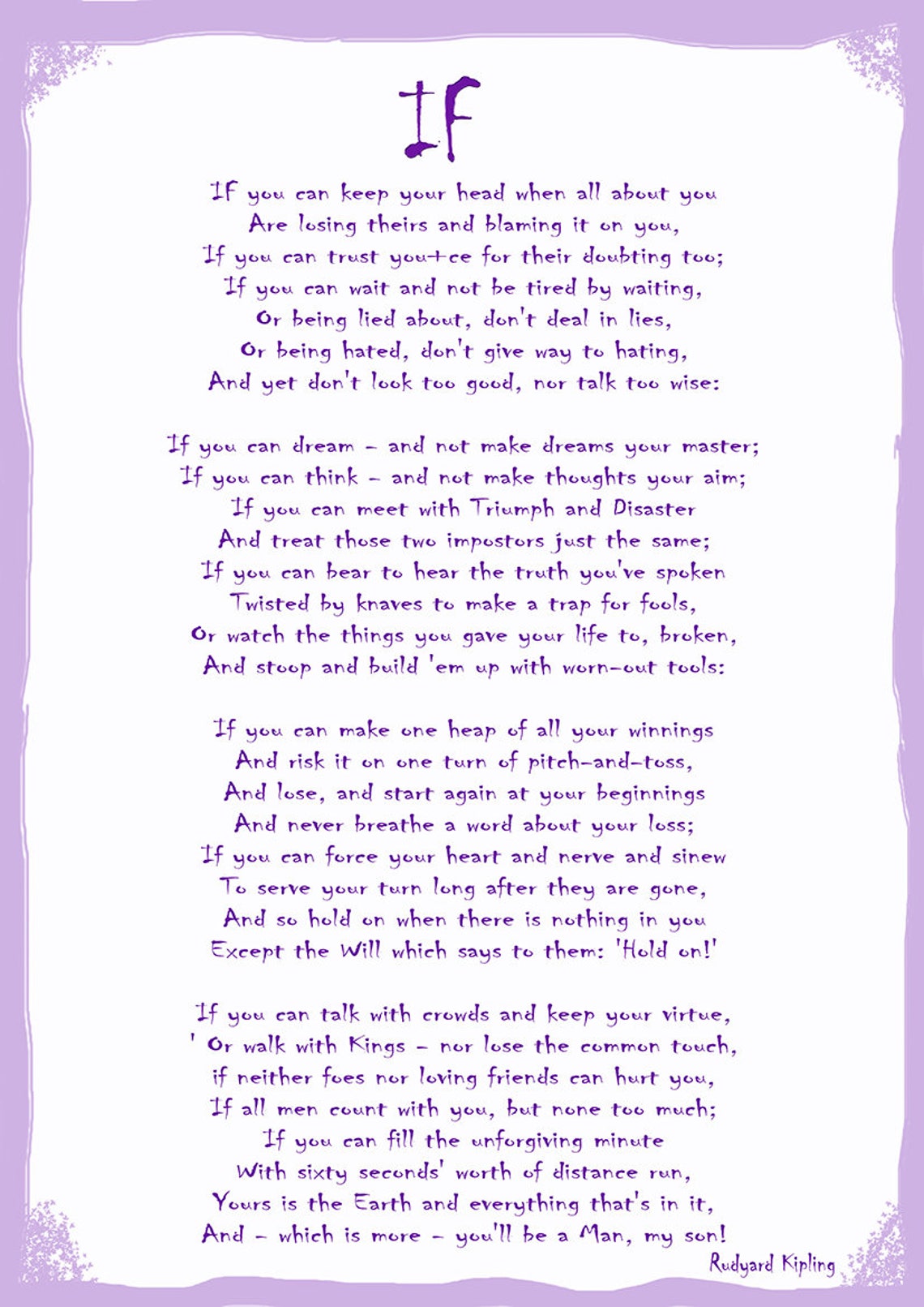 If by Rudyard Kipling. Poem Art Print/poster. - Etsy UK