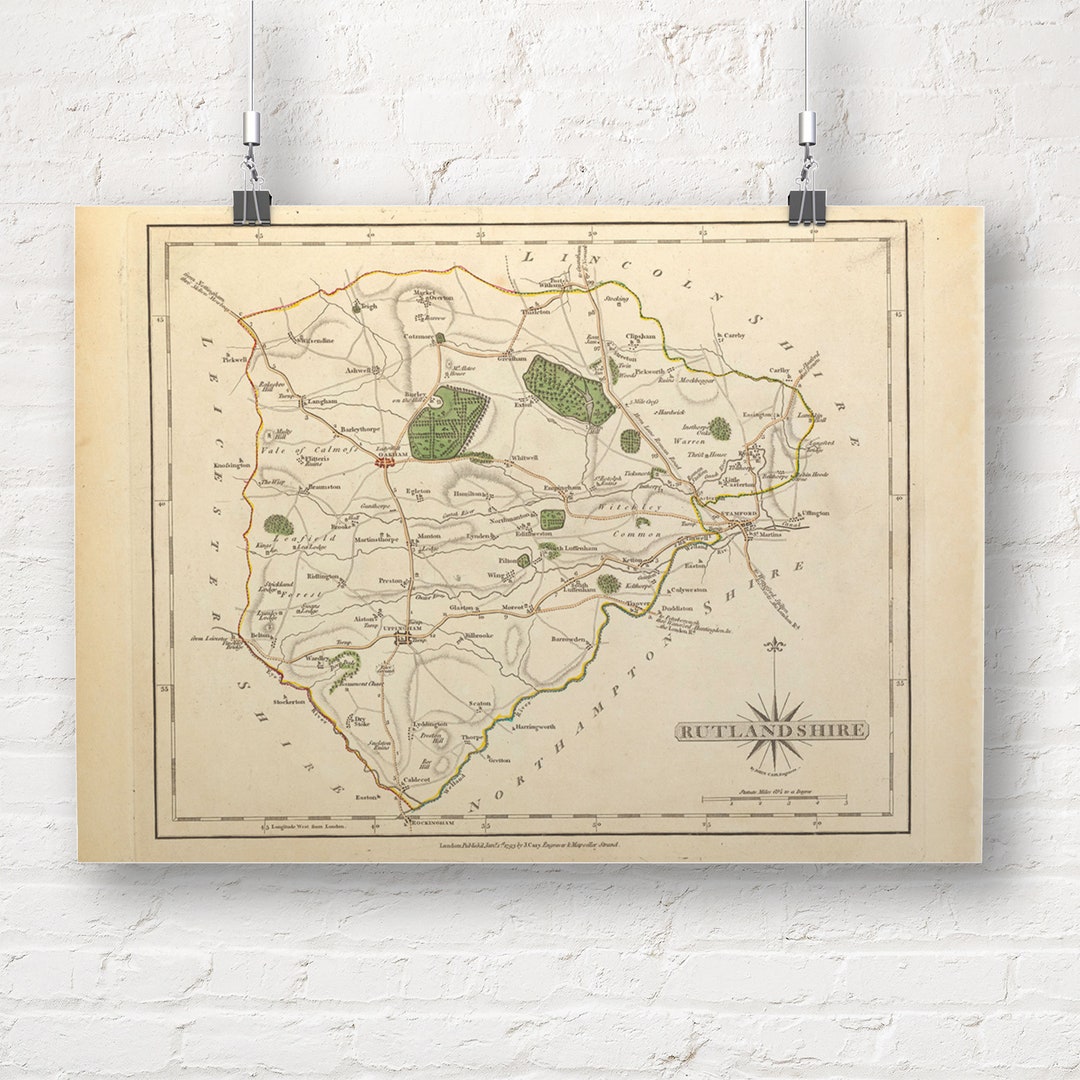 Map of Rutlandshire, England 1793. Vintage/antique Style Old Map Repro ...