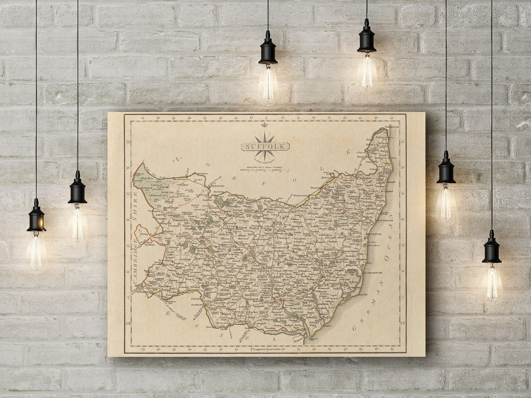 Canvas Art Print of A Map of Suffolk, England 1793. Vintage/antique ...