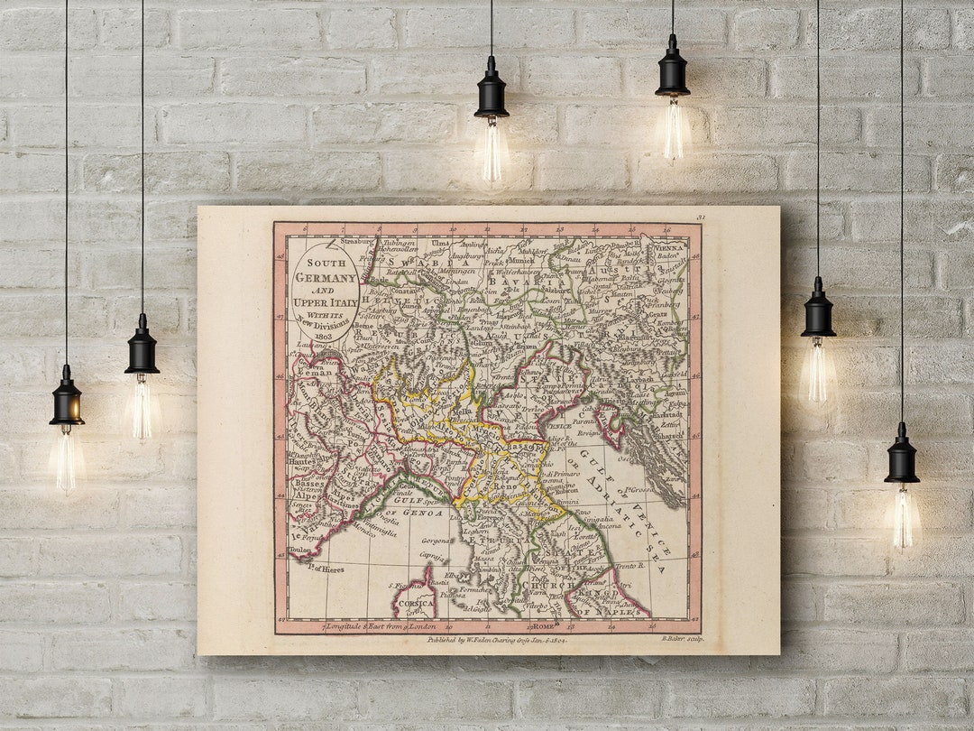 Premium Canvas Print of A Map of South Germany and Upper Italy, 1803 ...