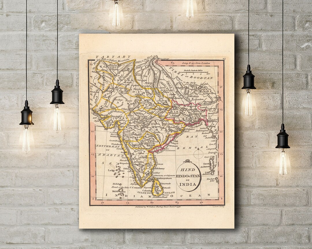 Canvas Art Print of A Map of Hind Hindoostan or India 1798. - Etsy