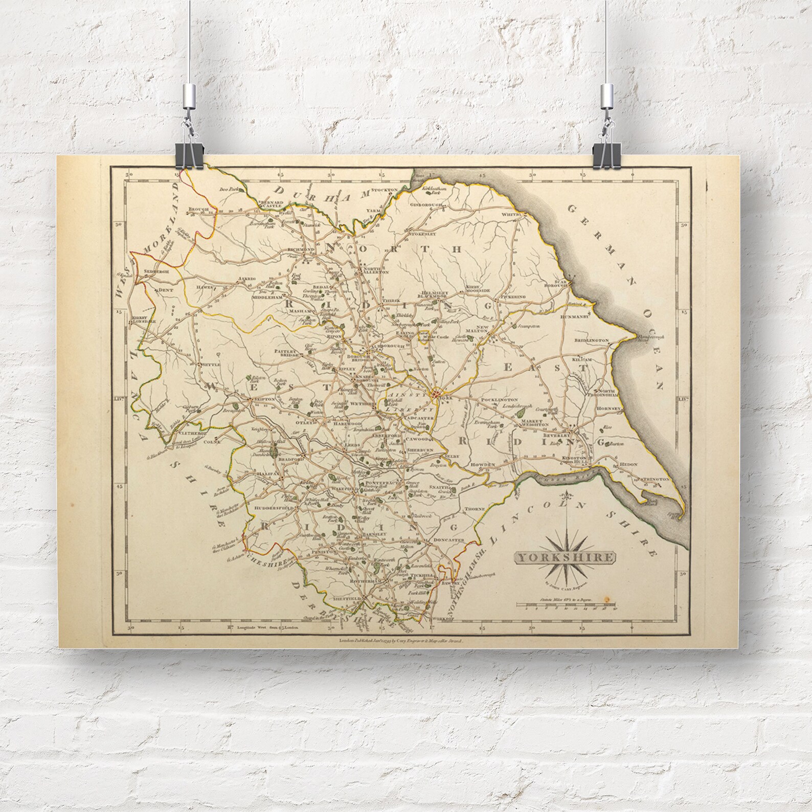 Map of Yorkshire, England 1793. Vintage/antique Style Old Map Repro ...