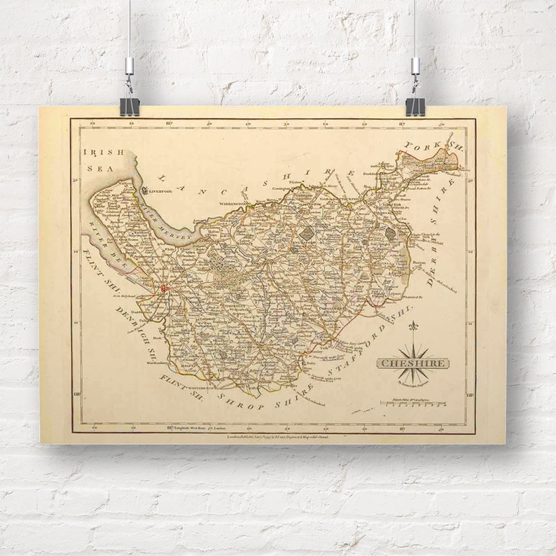 Map of Cheshire England 1793. Vintage/antique Style Old Map - Etsy UK