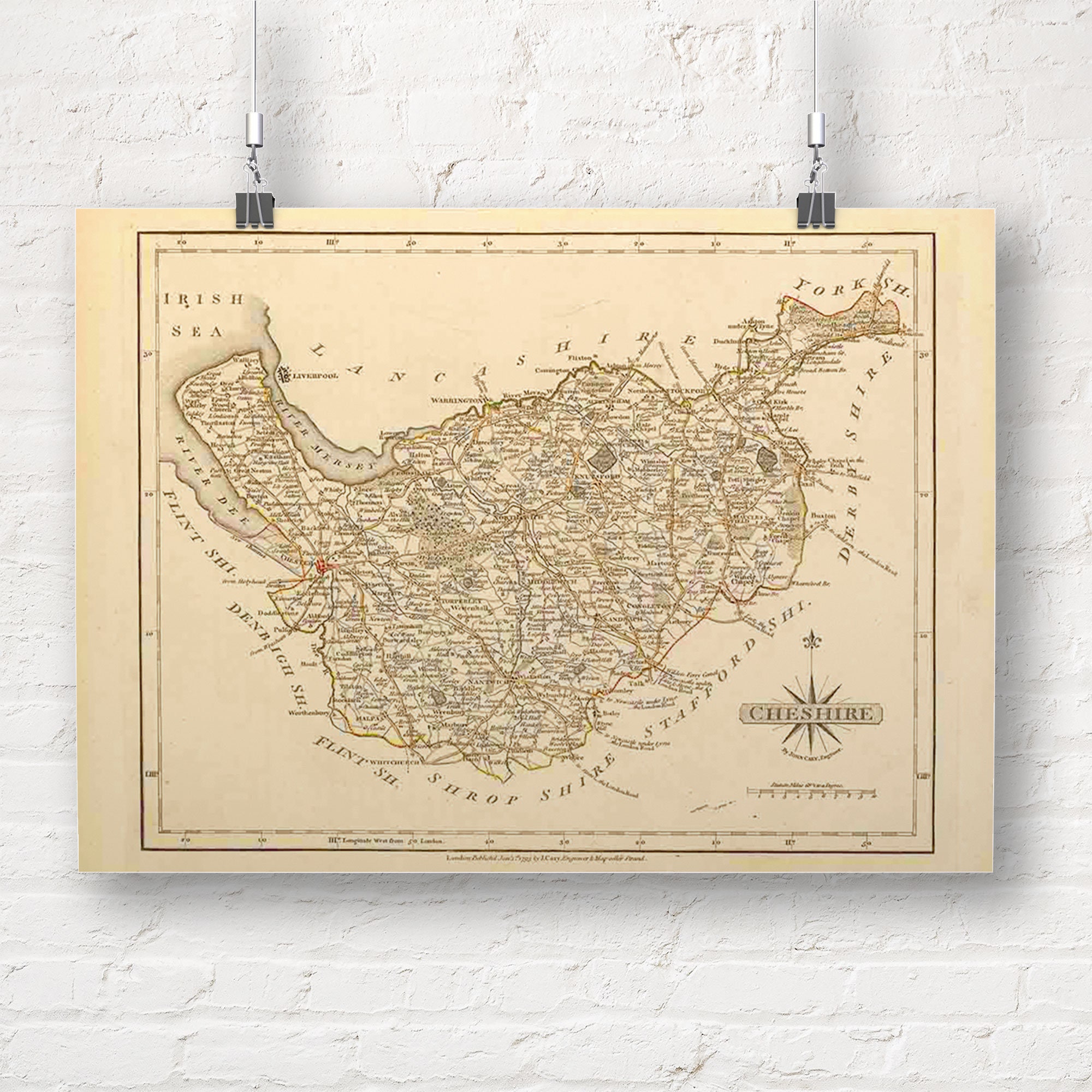 Map of Cheshire, England 1793. Vintage/antique Style Old Map Repro ...