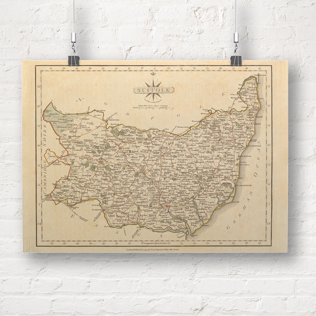 Map of Suffolk, England 1793. Vintage/antique Style Old Map Repro Print ...