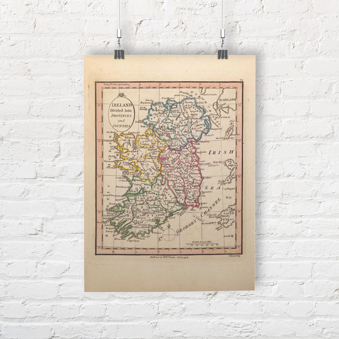 Map of Ireland Divided Into Provinces and Counties, 1798. Vintage ...