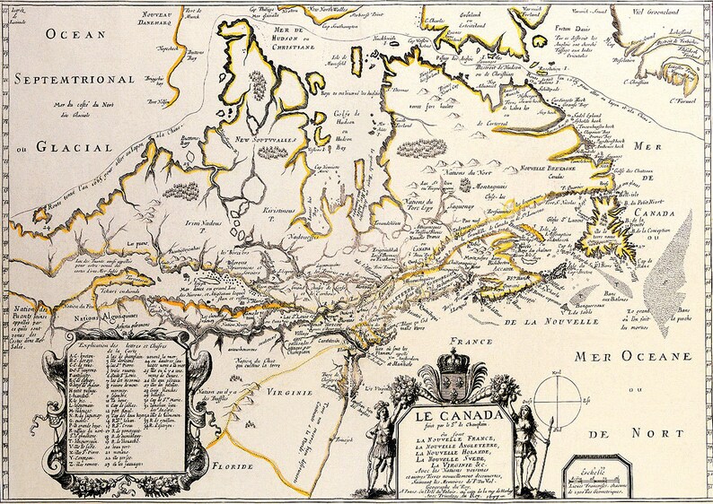 Samuel De Champlain: Map of Canada. Antique/vintage Map. Fine Art Print ...