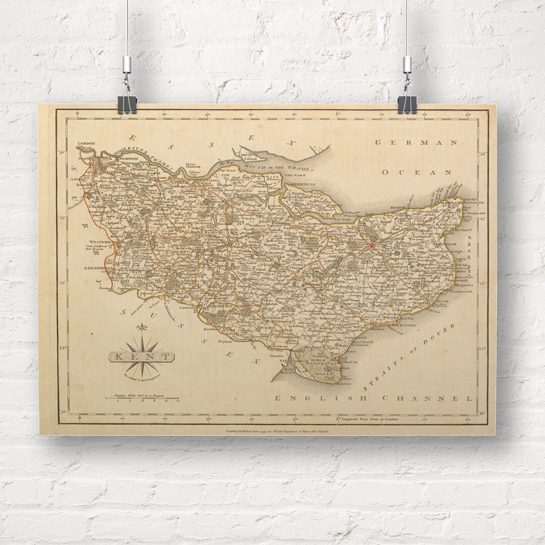 Map of Kent, England 1793. Vintage/antique Style Old Map Repro Print ...