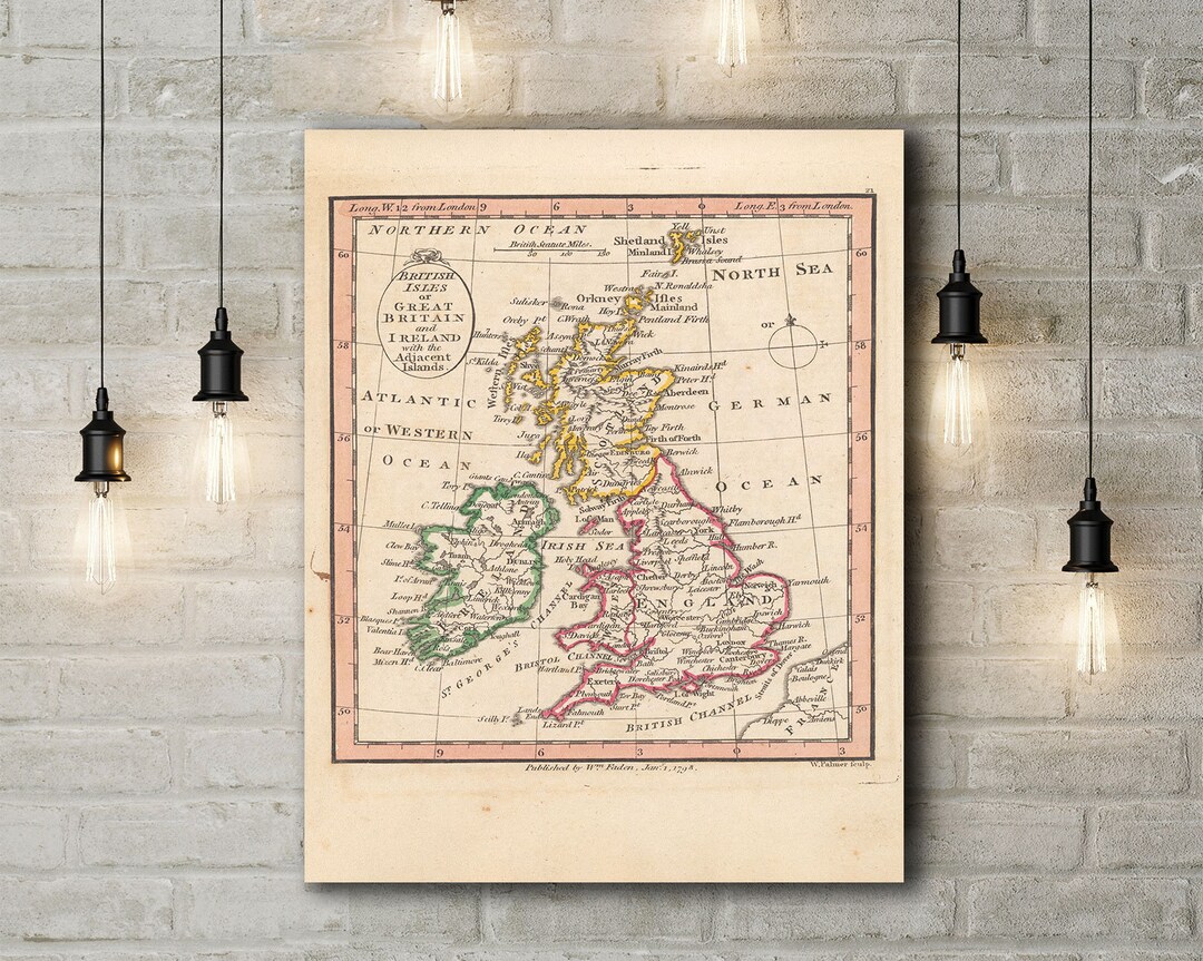 Canvas Art Print of A Map of the British Isles or Great Britain and ...