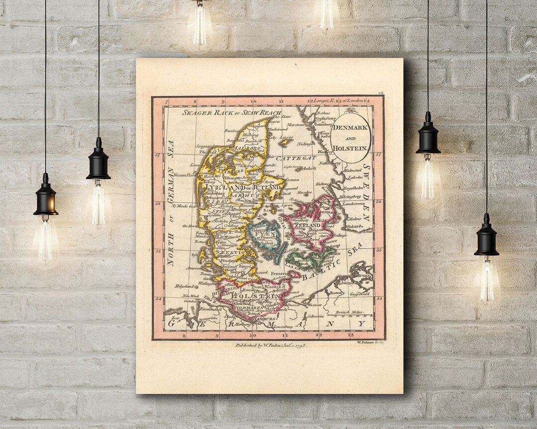 Canvas Art Print of A Map of Denmark and Holstein, 1798. Large Canvas ...