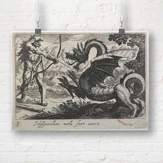 Hercules Slays the Dragon Ladon by Simon Frisius. Fine Art | Etsy