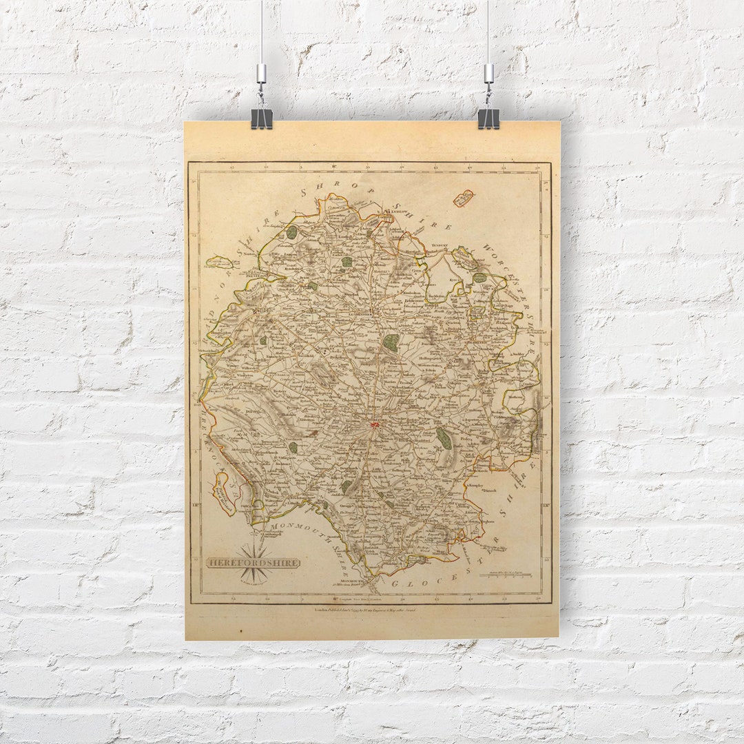 Map of Herefordshire, England 1793. Vintage/antique Style Old Map Repro ...