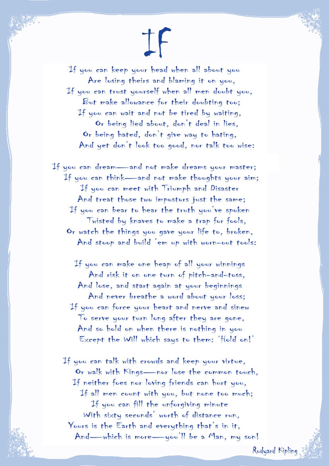 If by Rudyard Kipling. Poem Art Print/poster. - Etsy