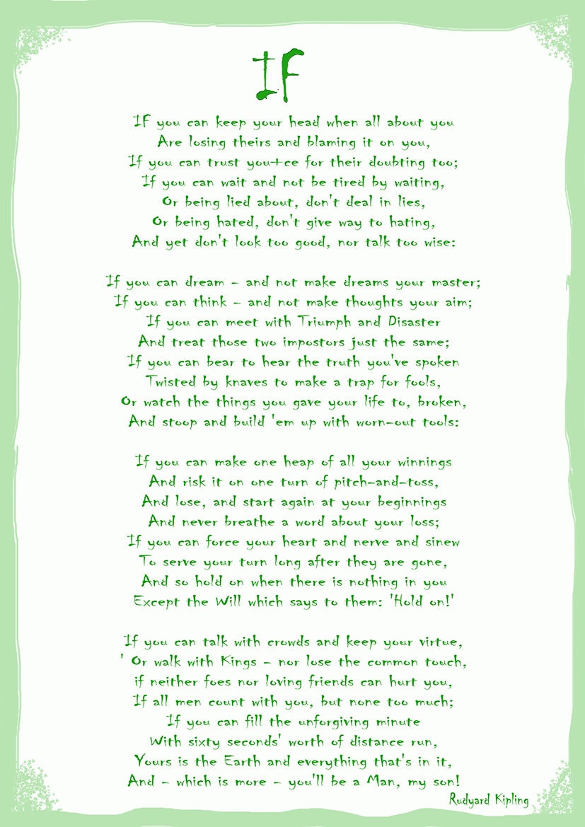 If by Rudyard Kipling. Poem Art Print/poster. - Etsy