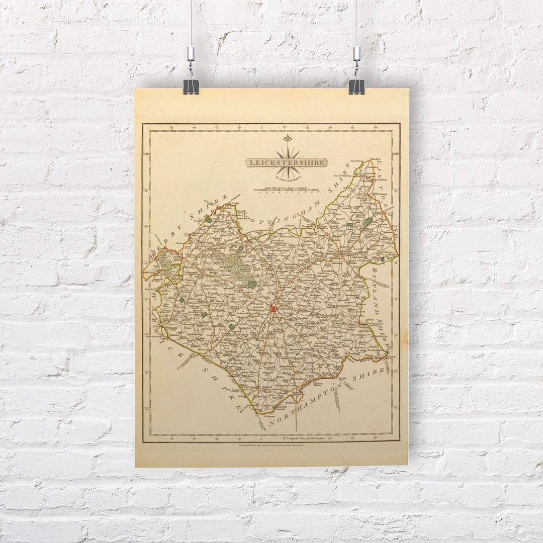 Map of Leicestershire, England 1793. Vintage/antique Style Old Map ...
