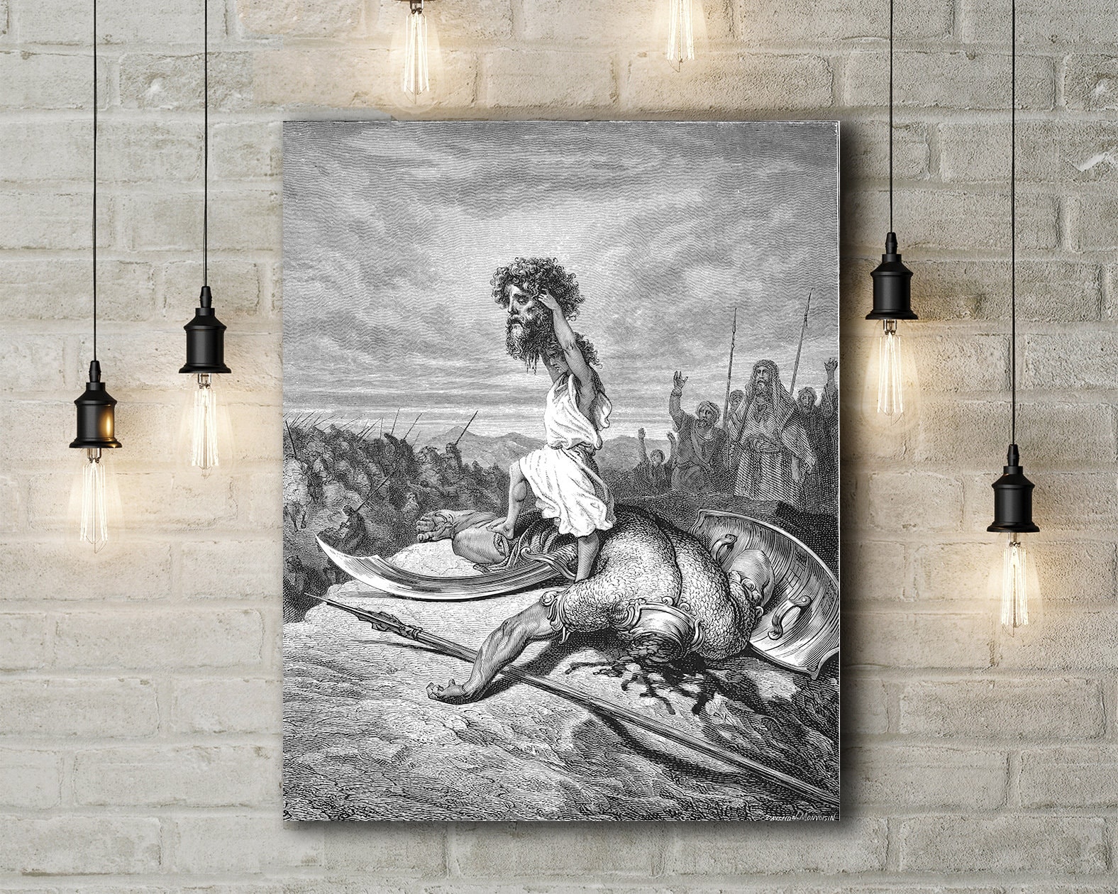 Canvas Art Print of David Slays Goliath From Gustave Dore English Bible ...