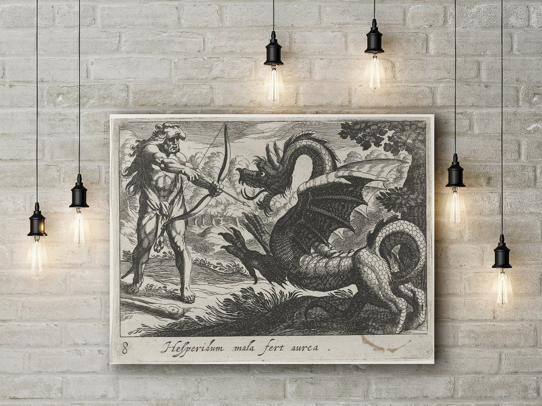 Canvas Art of Slays the Dragon Ladon, Simon Frisius. Large Size 30 X 20 ...