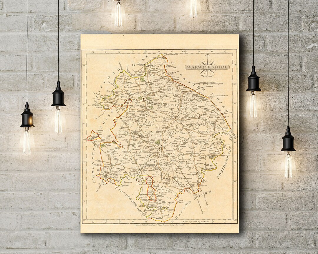 Premium Canvas Print of A Map of Warwickshire, England 1793. Vintage ...