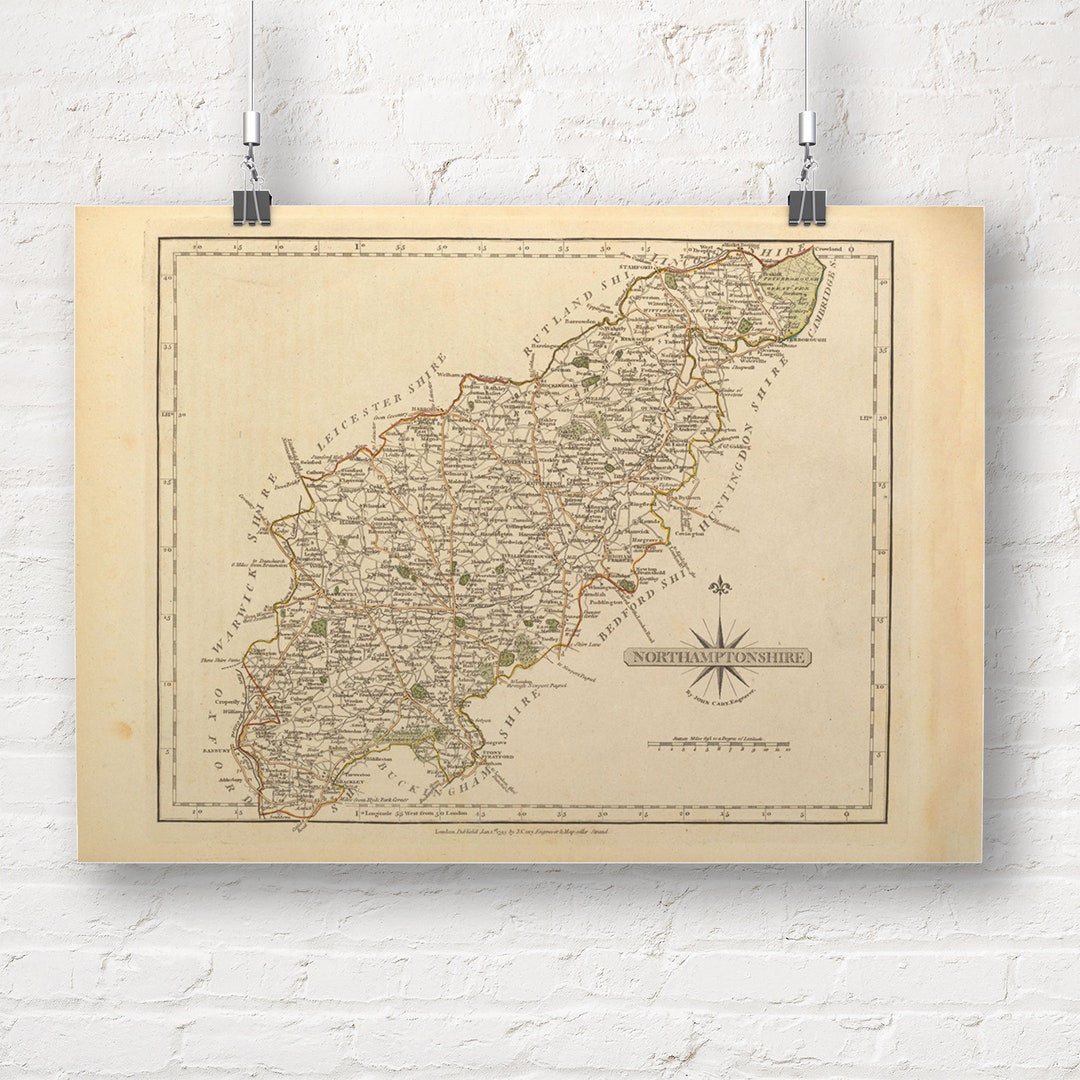 Map of Northamptonshire, England 1793. Vintage/antique Style Old Map ...
