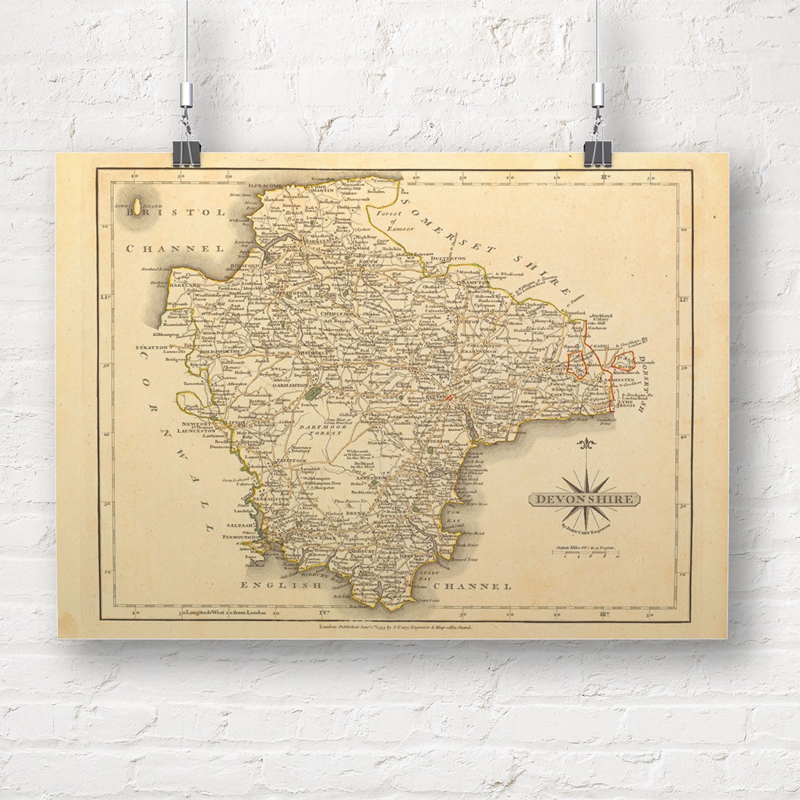 Map of Devonshire, England 1793. Vintage/antique Style Old Map Repro ...