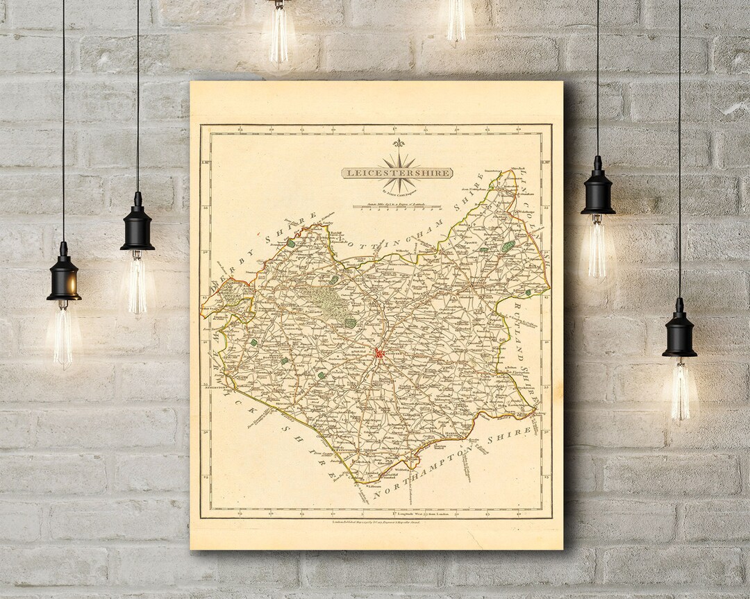 Canvas Art Print of A Map of Leicestershire, England 1793. Large Canvas ...