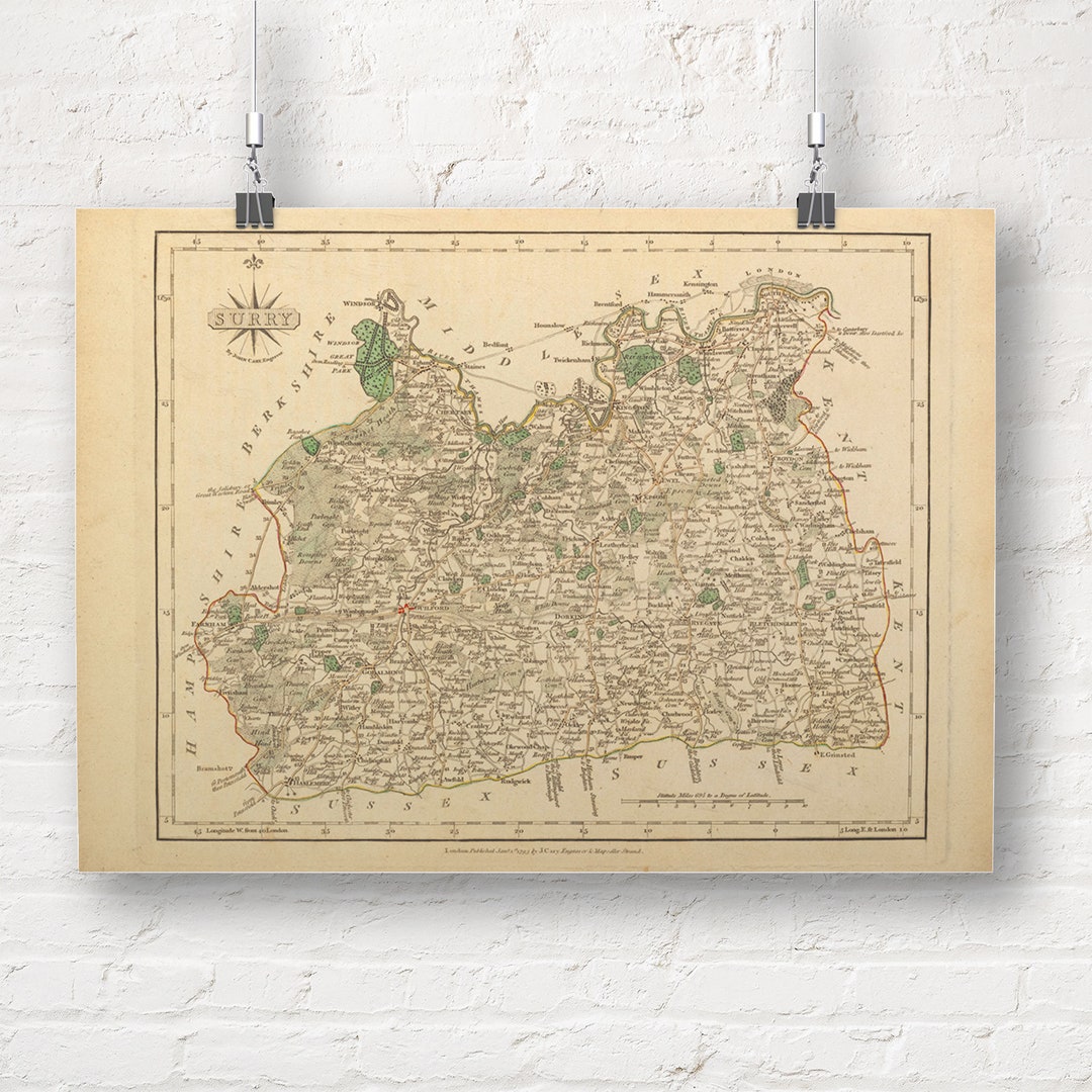 Map of Surry (surrey), England 1793. Vintage/antique Style Old Map ...
