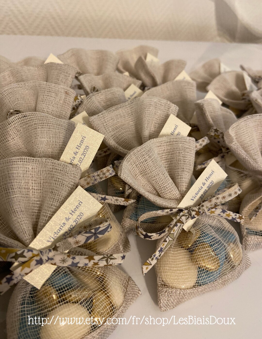 Natural Linen Tarlatan Favor Bag for Birth, Baptism, Communion, Wedding ...