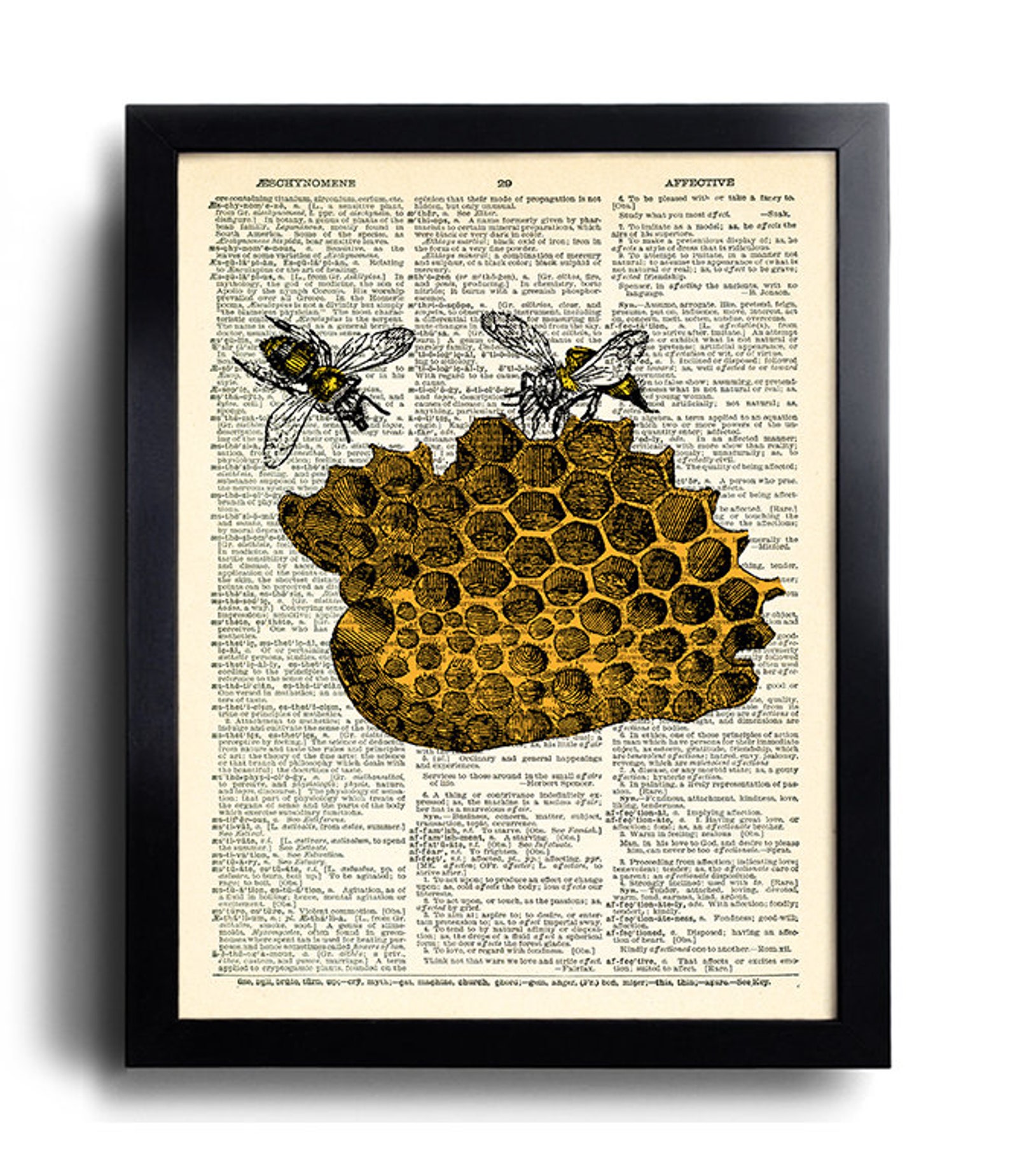 Bees Bee Art Print Vintage Book Page Print Upcycled Vintage Dictionary ...