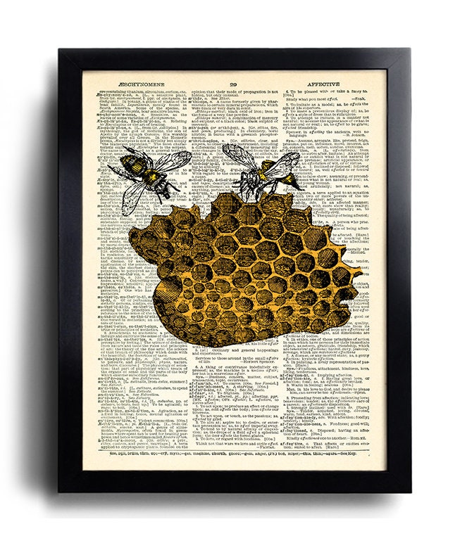 Bees Bee Art Print Vintage Book Page Print Upcycled Vintage - Etsy